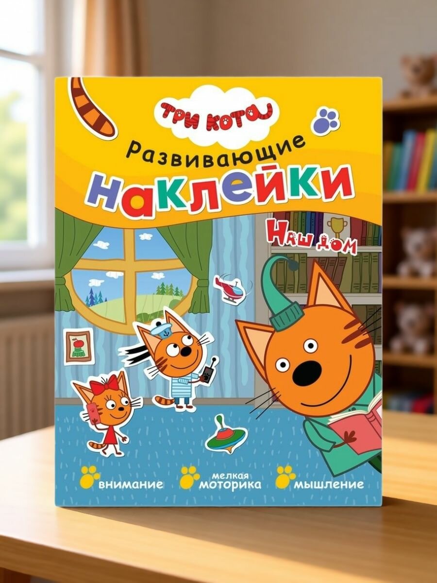 Книжка с наклейками для детей Три кота. Развивающие наклейки с головоломками и заданиями для мальчиков и девочек для развития мышления, мелкой моторики, логики логические головоломки задания на моторику тренировка мышления