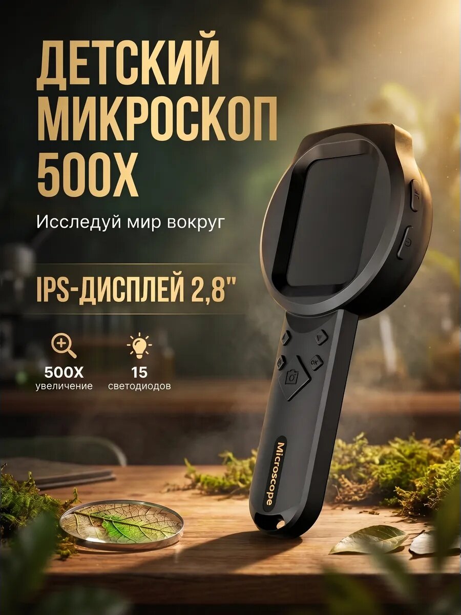 Микроскоп Svendsen OptiScope Black, детский, 500x, с подсветкой, аккумулятор, 2 ч