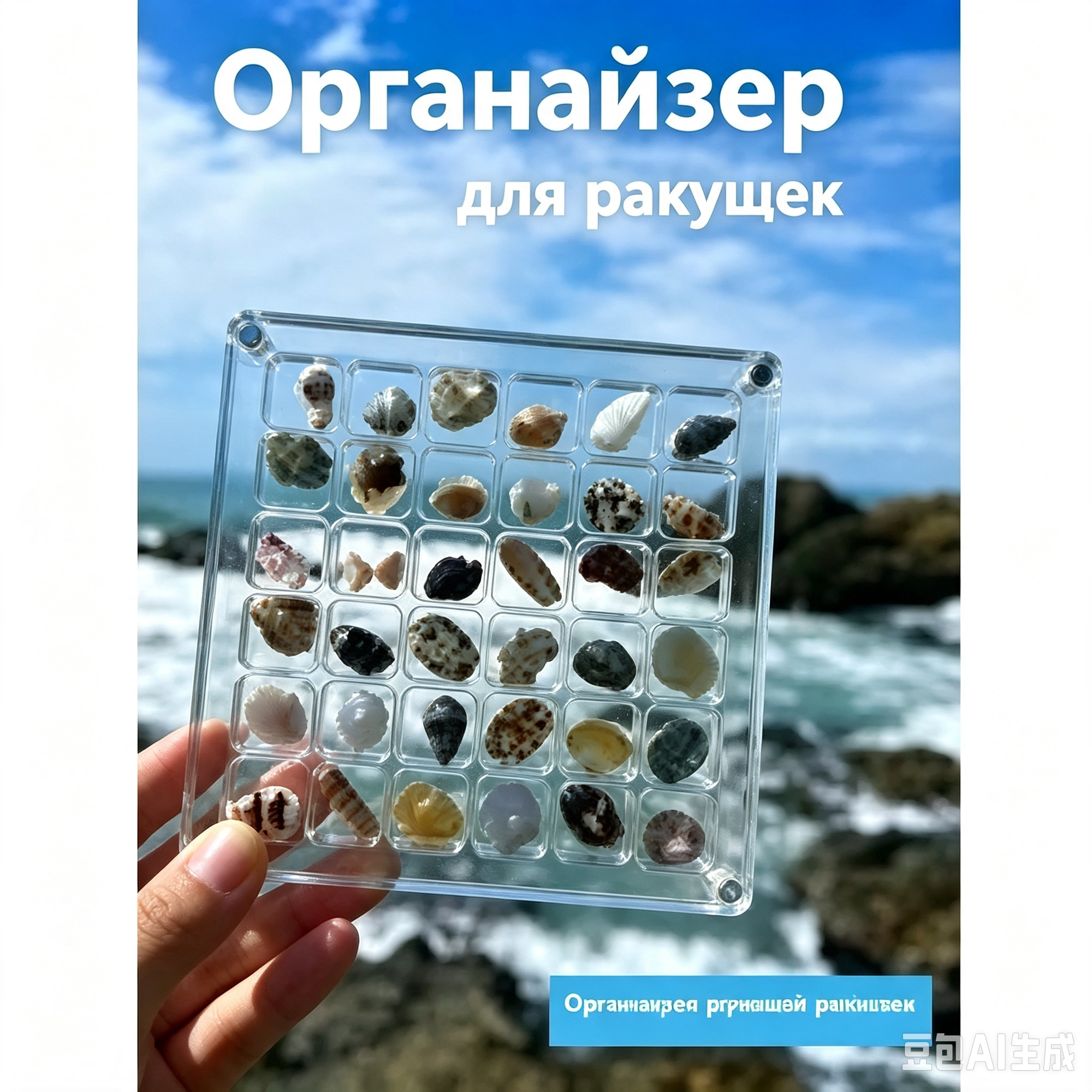 Коробка для хранения ракушек, 36 ячеек, прозрачный магнитный акрил