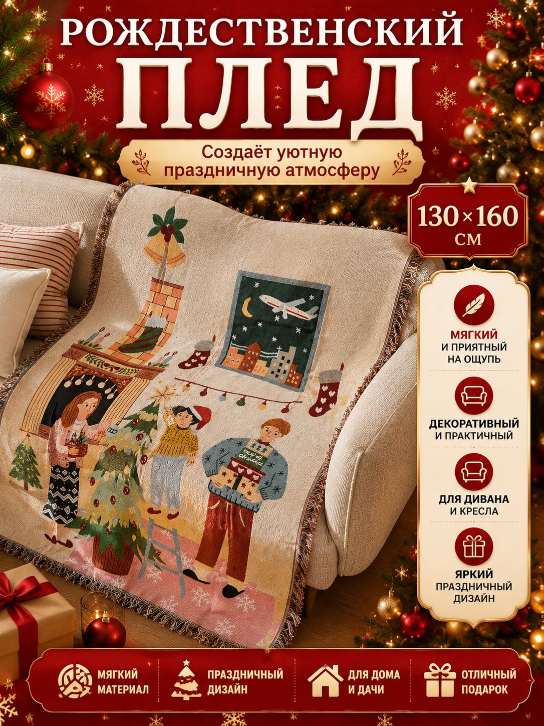 Peel Forest Плед 130x160 см смесовая ткань жаккардовый разноцветный