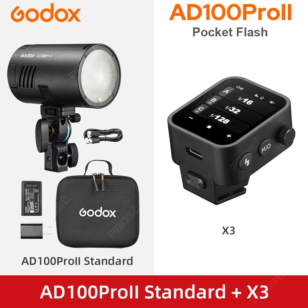 Фотовспышка Godox AD100Pro II 100Ws TTL 2.4G HSS for Sony, AD100ProII add X3
