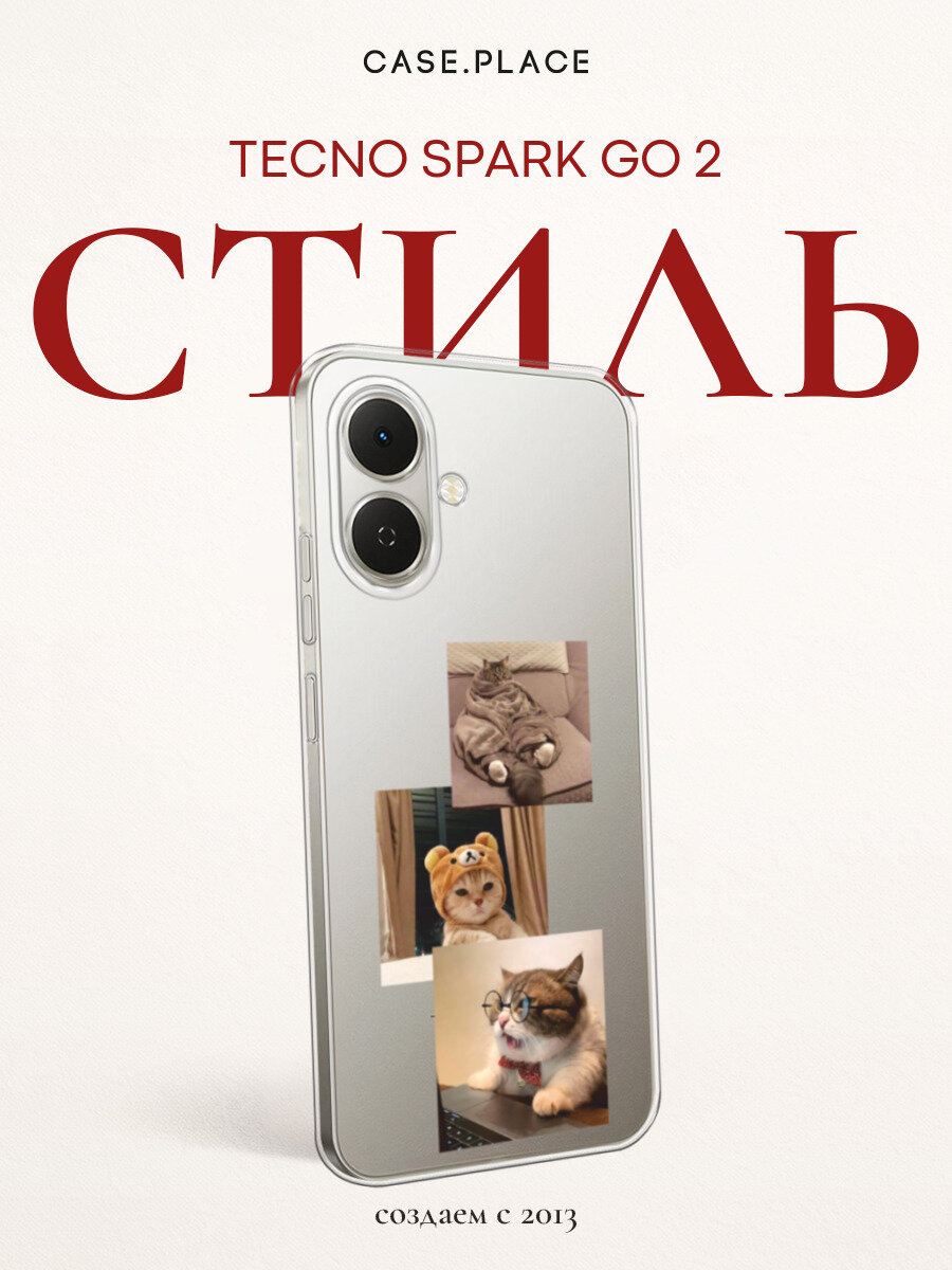 Чехол на Tecno Spark Go 2 / Техно Спарк Го 2 с принтом Домашние коты, прозрачный