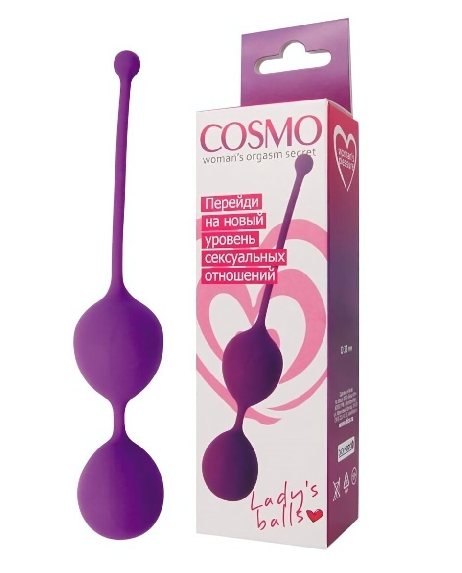 Вагинальные шарики cosmo с центром тяжести, силикон, фиолетовые, длина 16 см, диаметр 3 см
