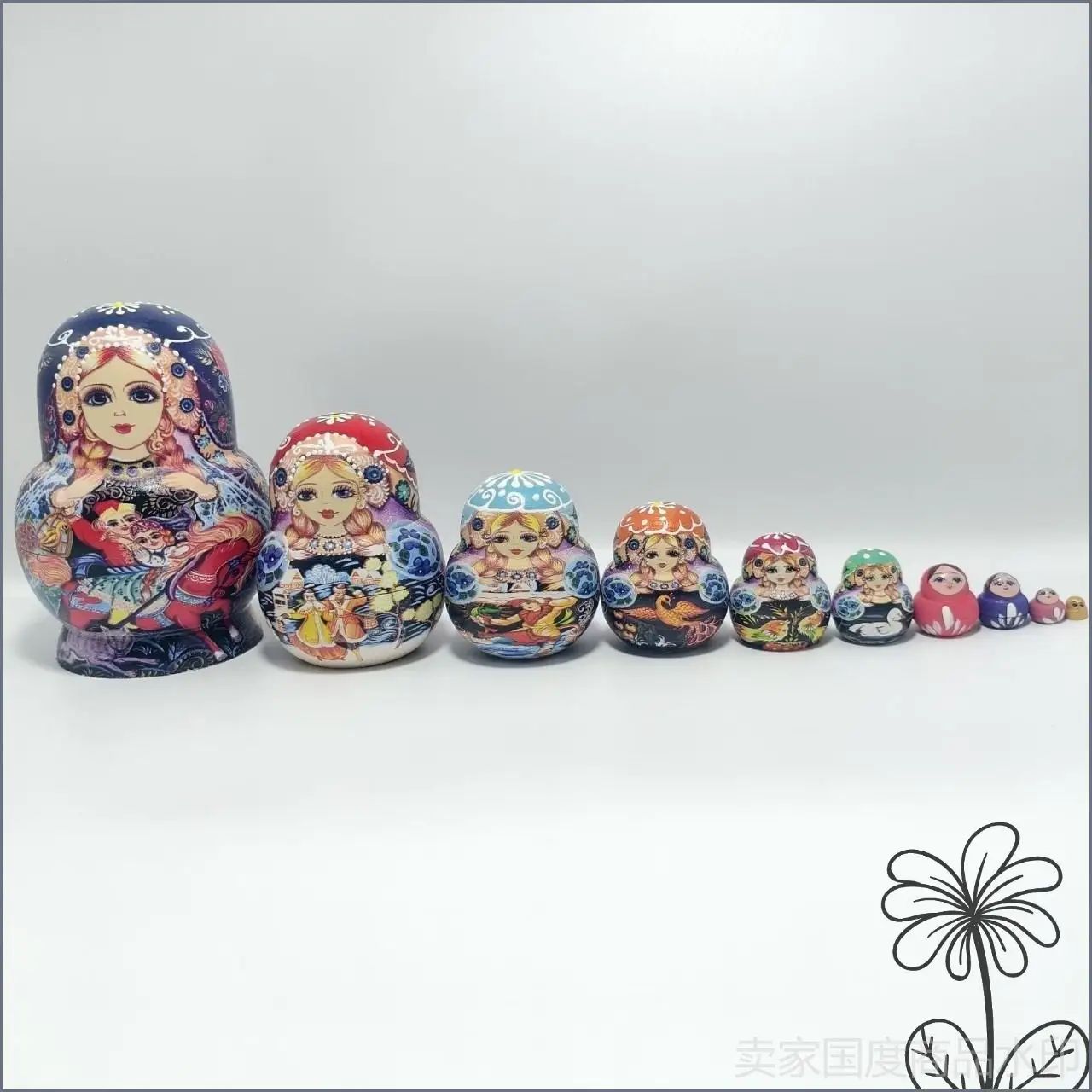 Матрешка 10-слойная с рисунком красного коня, деревянная расписная игрушка для детей и декора