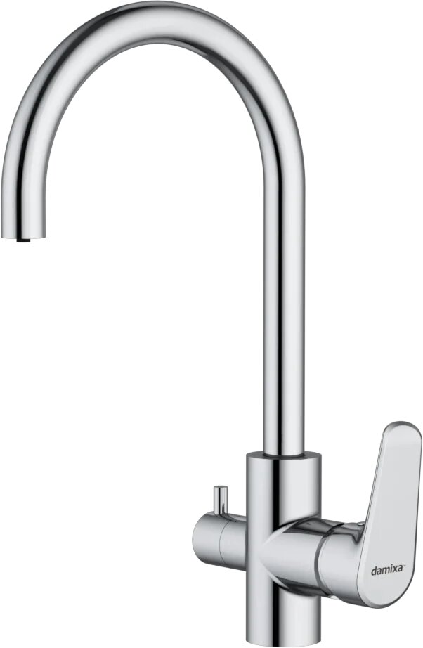 Смеситель для кухни Damixa Merkur 400730000 с краном для питьевой воды, с поворотным изливом, хром, глянцевый, однорычажный, латунный, с керамическим картриджем