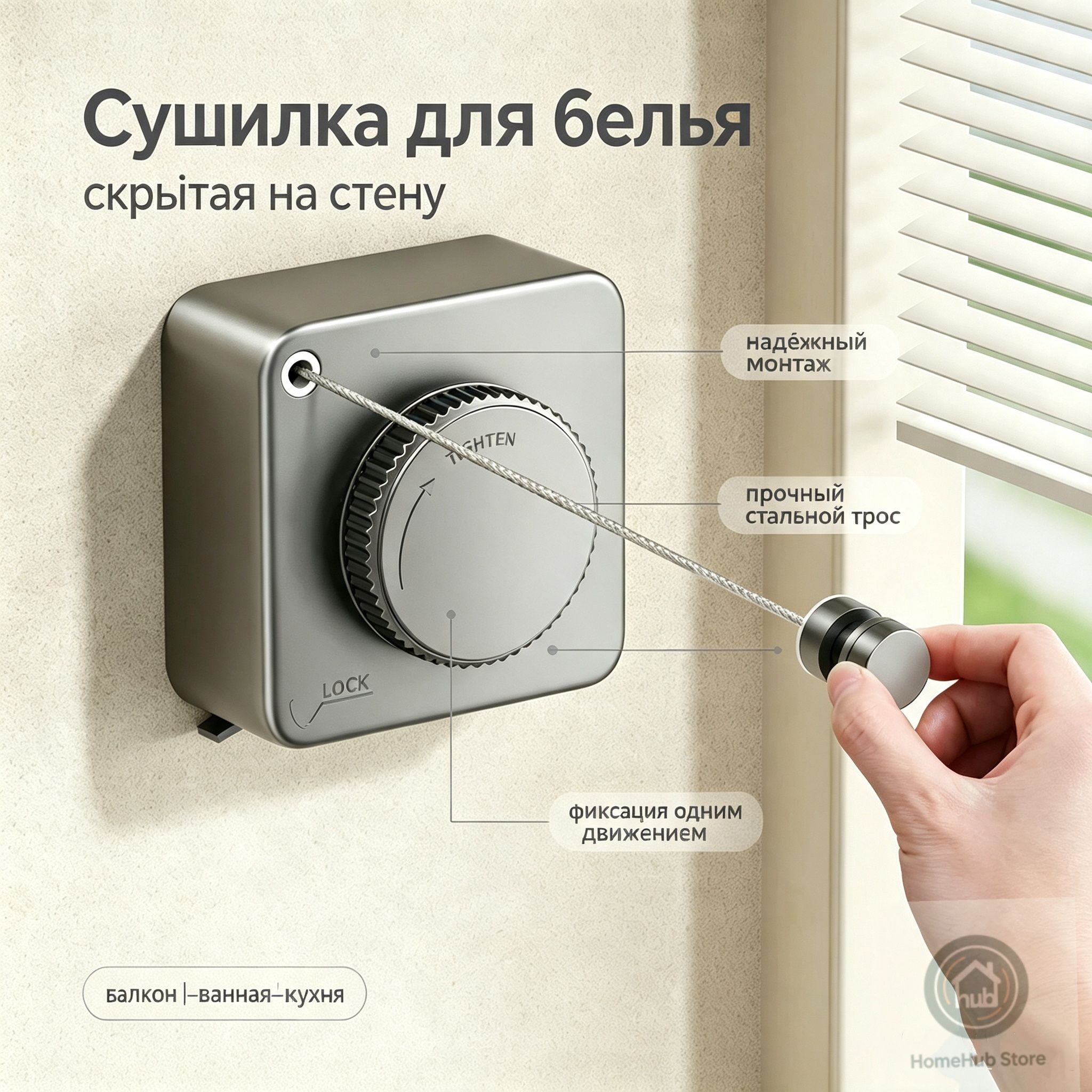 Сушилка для белья 4.8 м настенная металл 1 шт, Артикул: 5244052041
