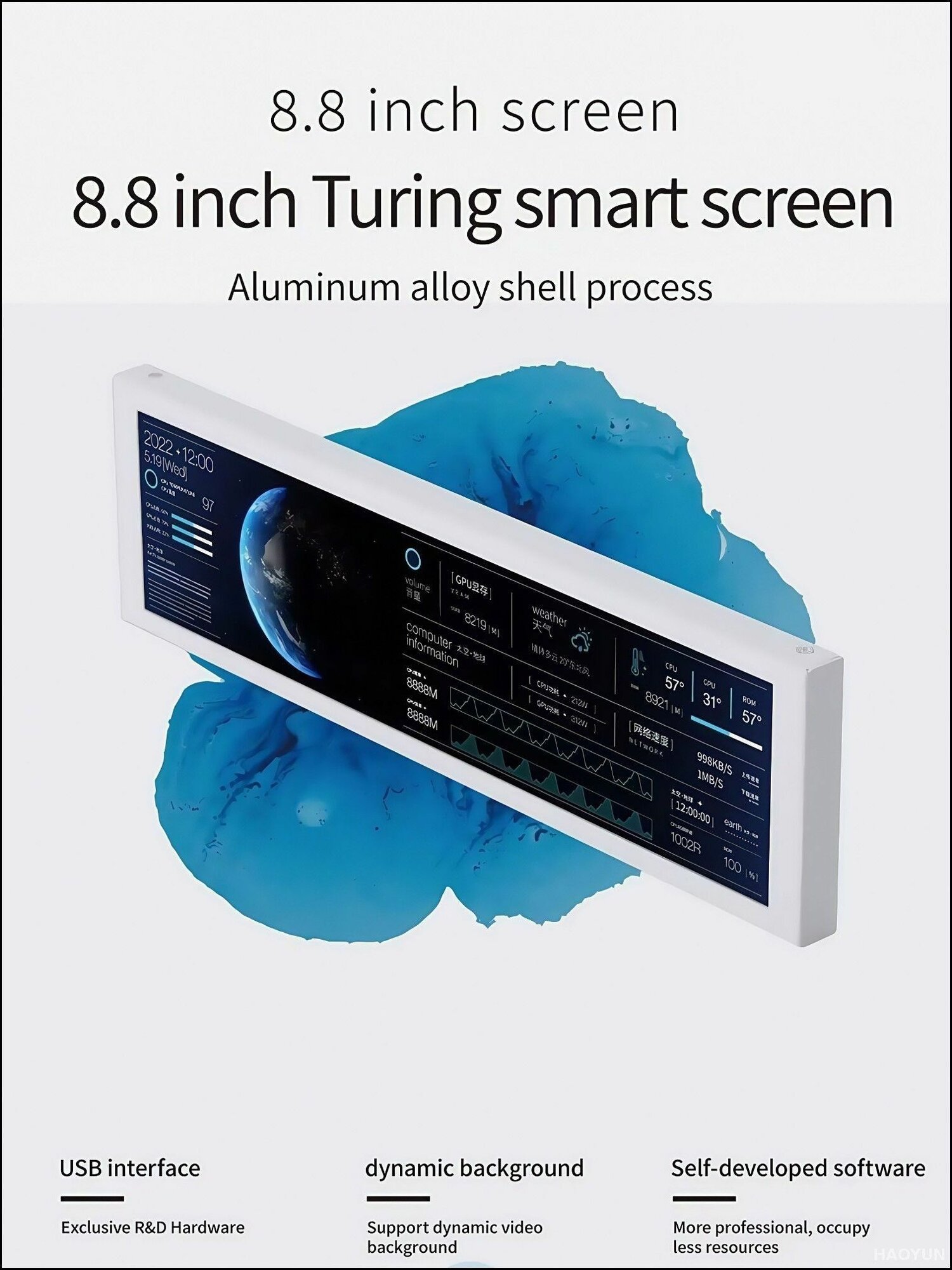 Эксклюзивный 8.8 дюймов IPS монитор TuringSmartScreen для CPU Ram HDD температур