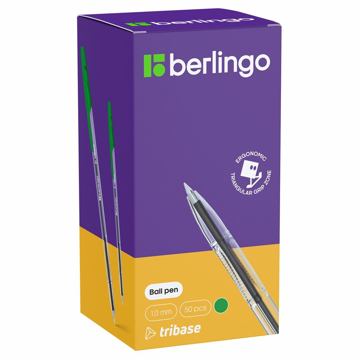 Ручка шариковая Berlingo "Tribase" зеленая, 1,0мм, 50шт.