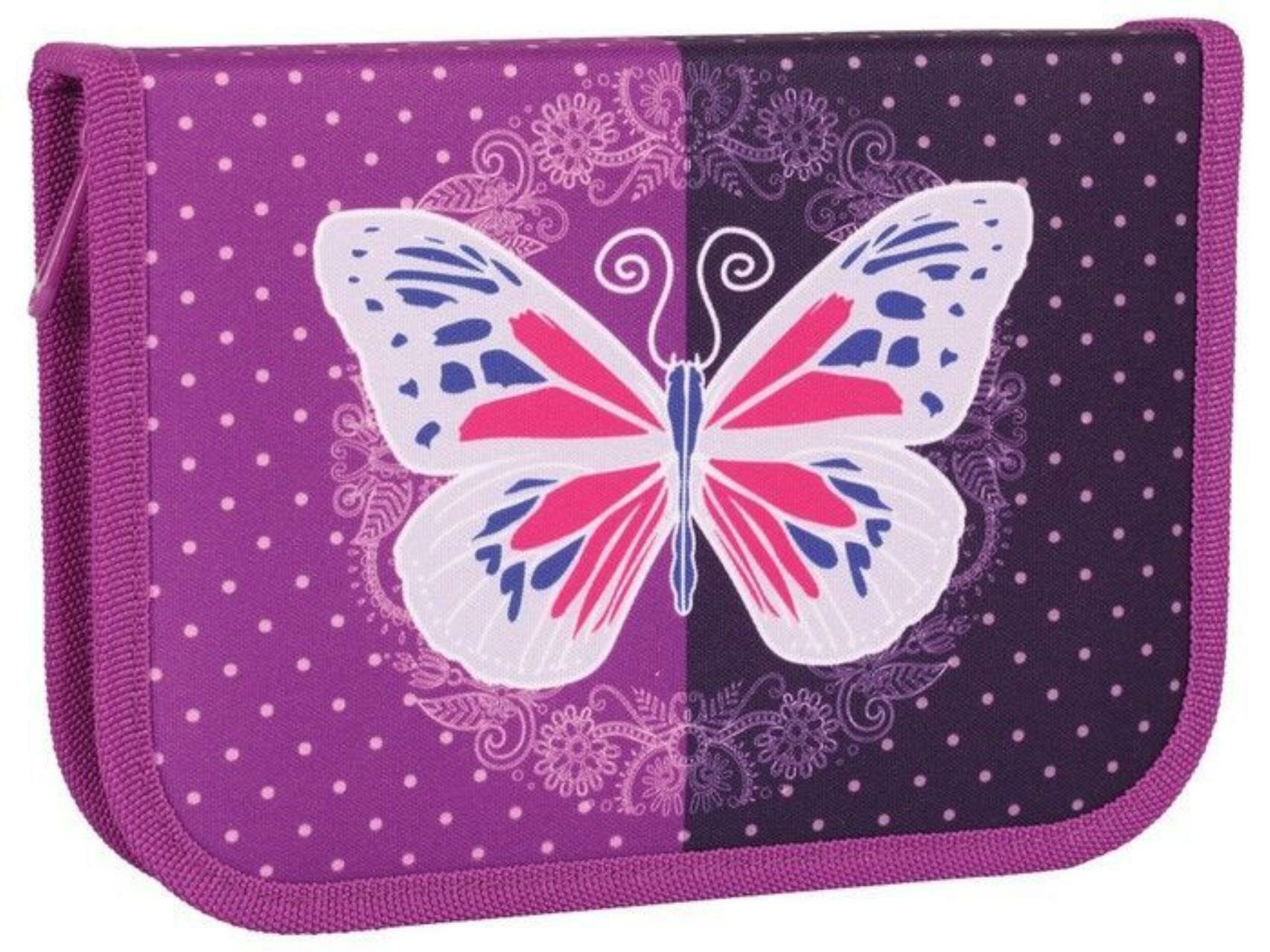 Пенал односекционны TIGER FAMILY классическая бабочка 13x19,5x3 см, 23 предмета, сиреневы картон, по