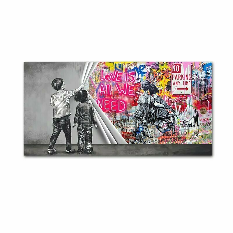 Настенная картина Banksy Balloon Girl Розовый, W5246, 80X160 cm No Frame
