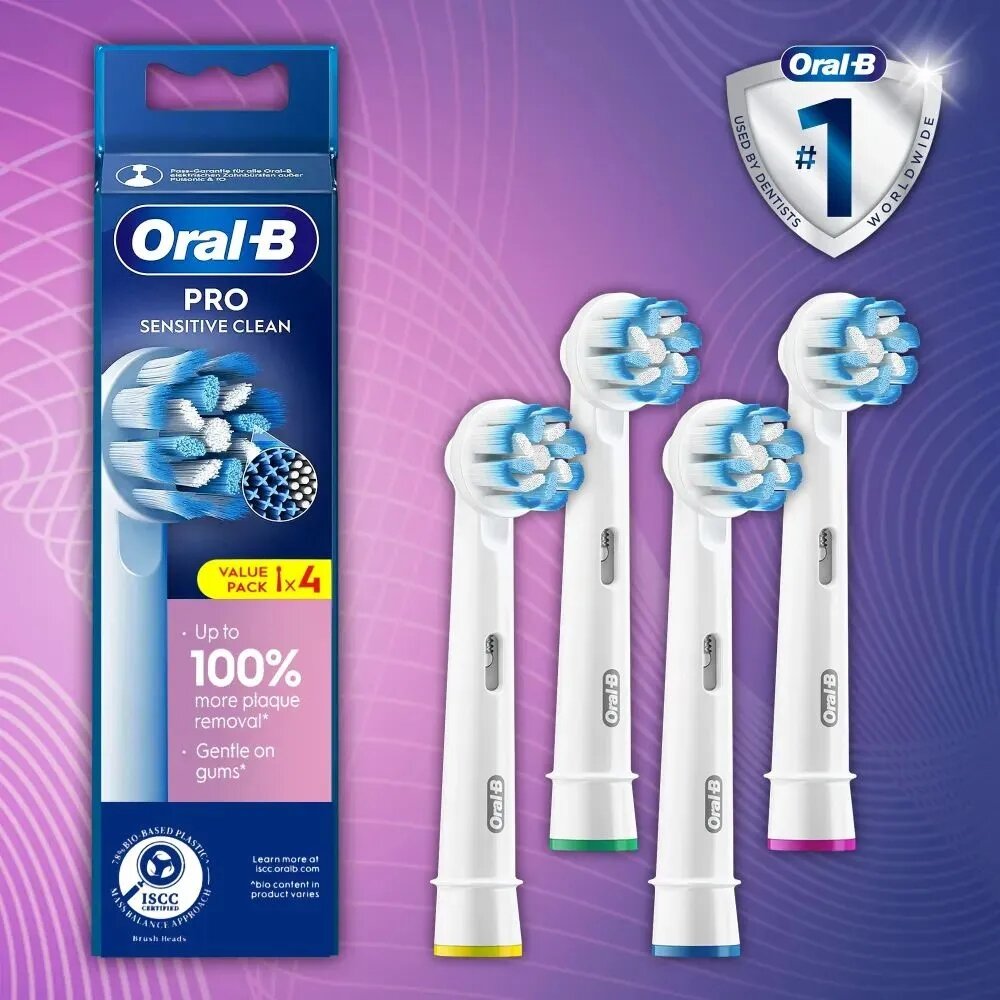 Насадки для электрических зубных щеток O-B PRO Sensitive Clean, 4 шт, для бережной чистки чувствительных зубов