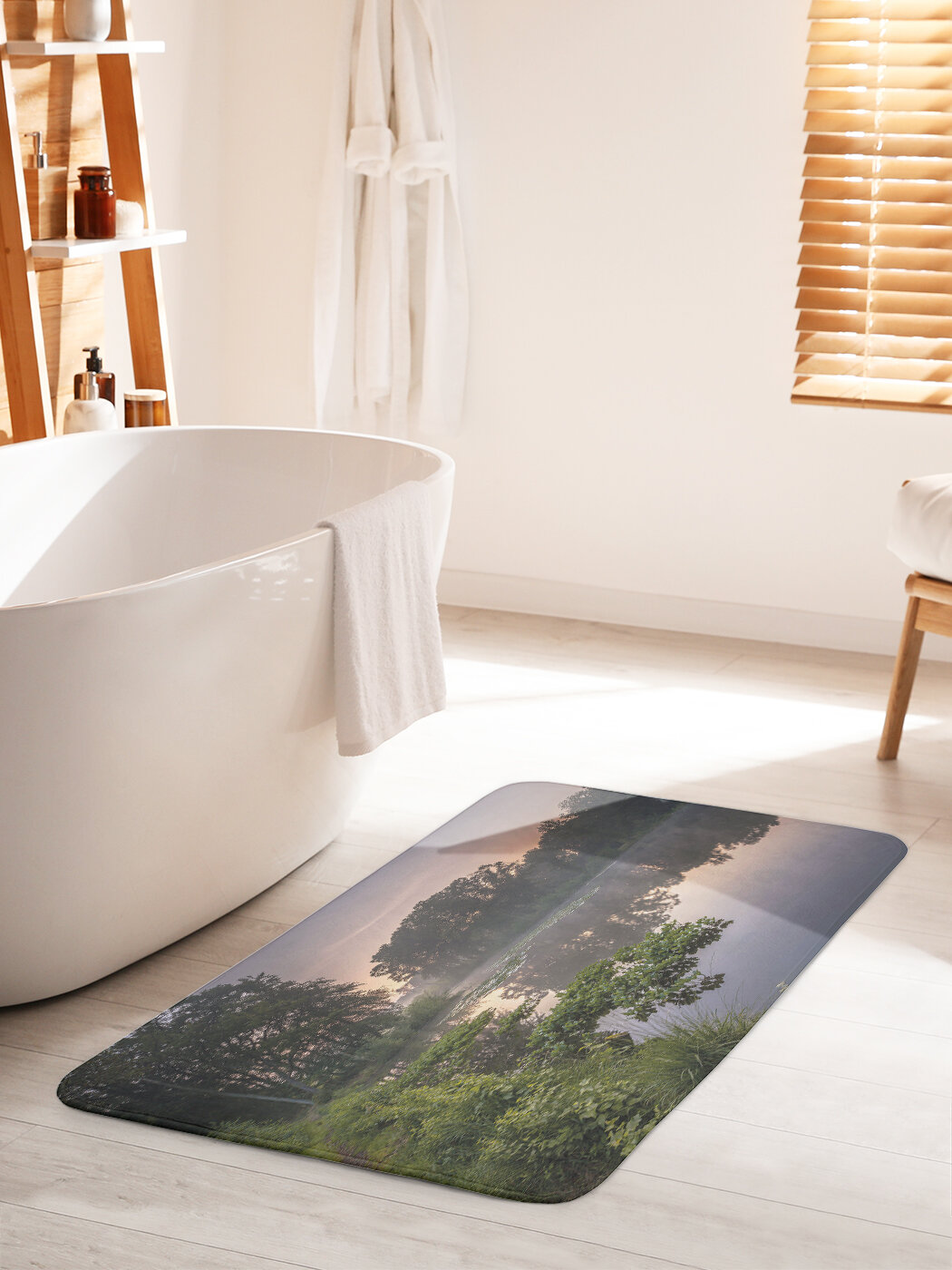 Коврик для ванной комнаты и туалета противоскользящий "Тихая речушка перед восходом" 60х100 см, JoyArty