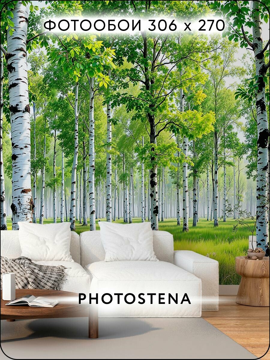 Фотообои 3D на стену флизелиновые встык PHOTOSTENA Березовый лес 3,06 x 2,7 м 8,26 м2
