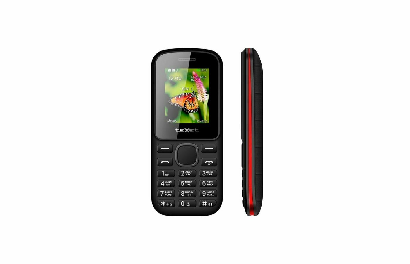 Мобильный телефон Texet TM-130 black/red, черный/красный, до 80 ч ожидания, 2 SIM