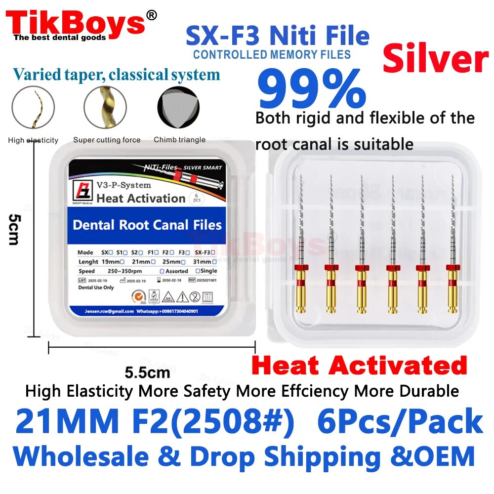 TikBoys SX-F3 Niti файлы для эндодонта 21мм F2 Silver