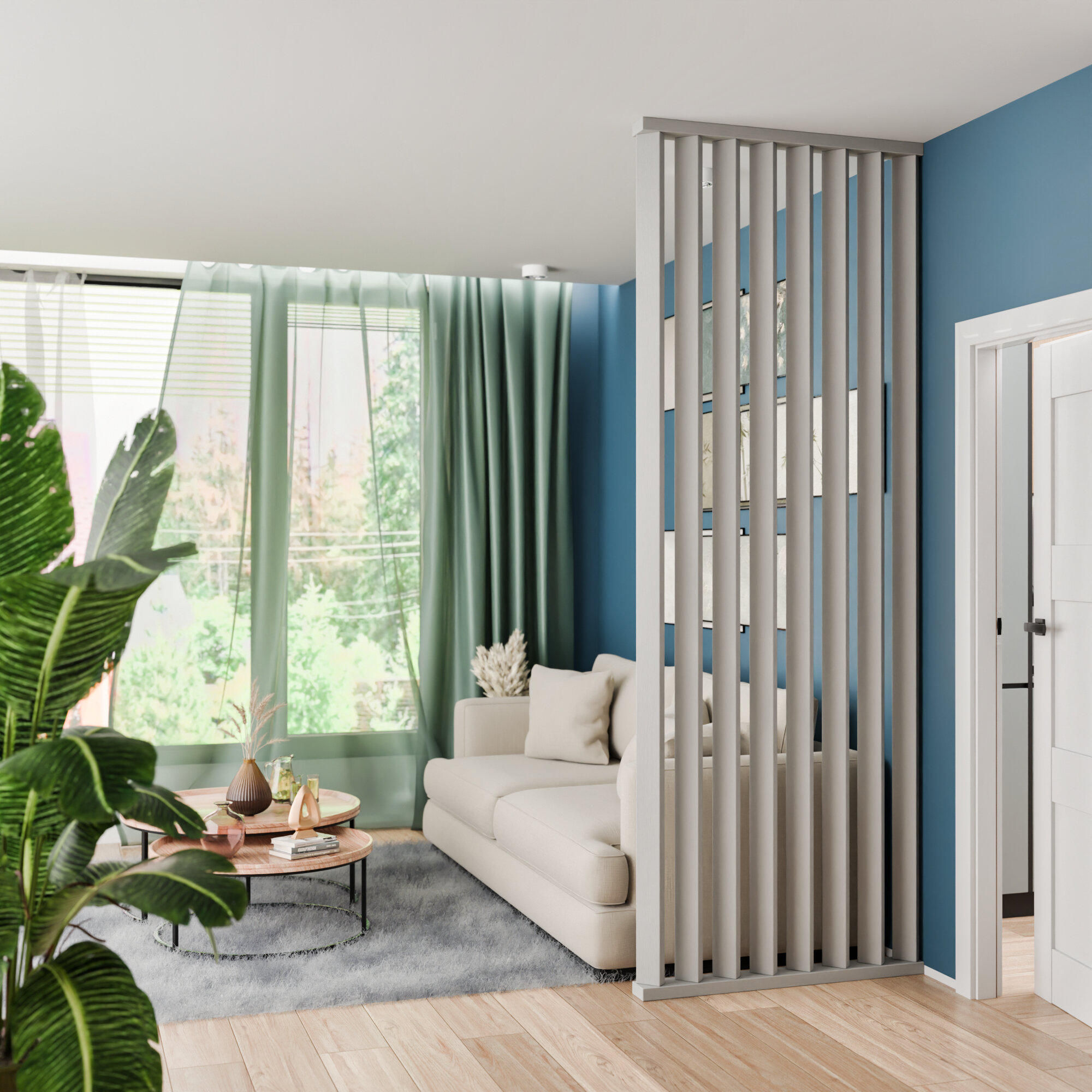 Реечная перегородка для зонирования пространства 980 мм, Светло-серый, ЛДСП