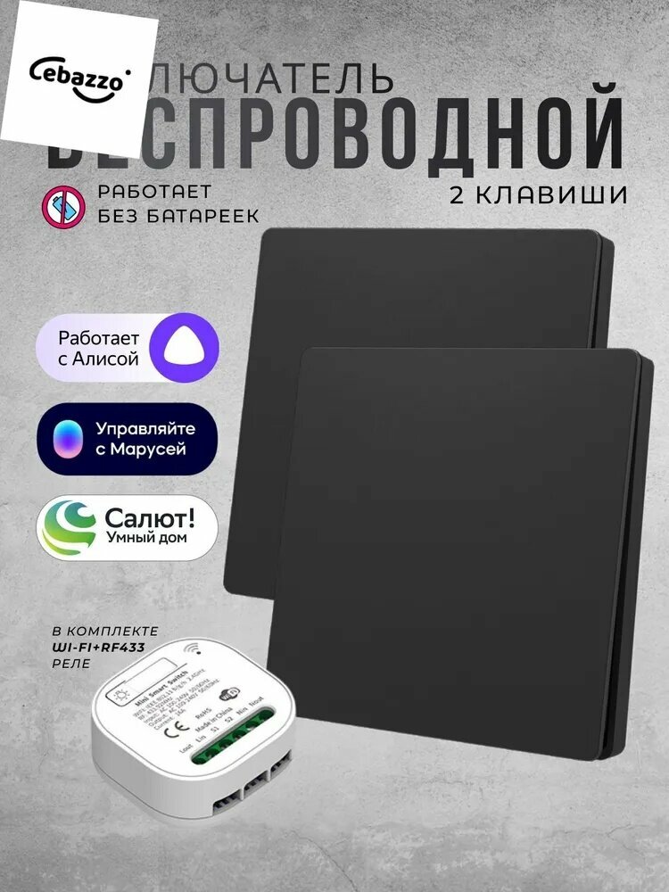 Беспроводной выключатель с Wi-Fi и RF433мГц одноклавишный, умный кинетический беспроводной выключатель 2шт + умное реле