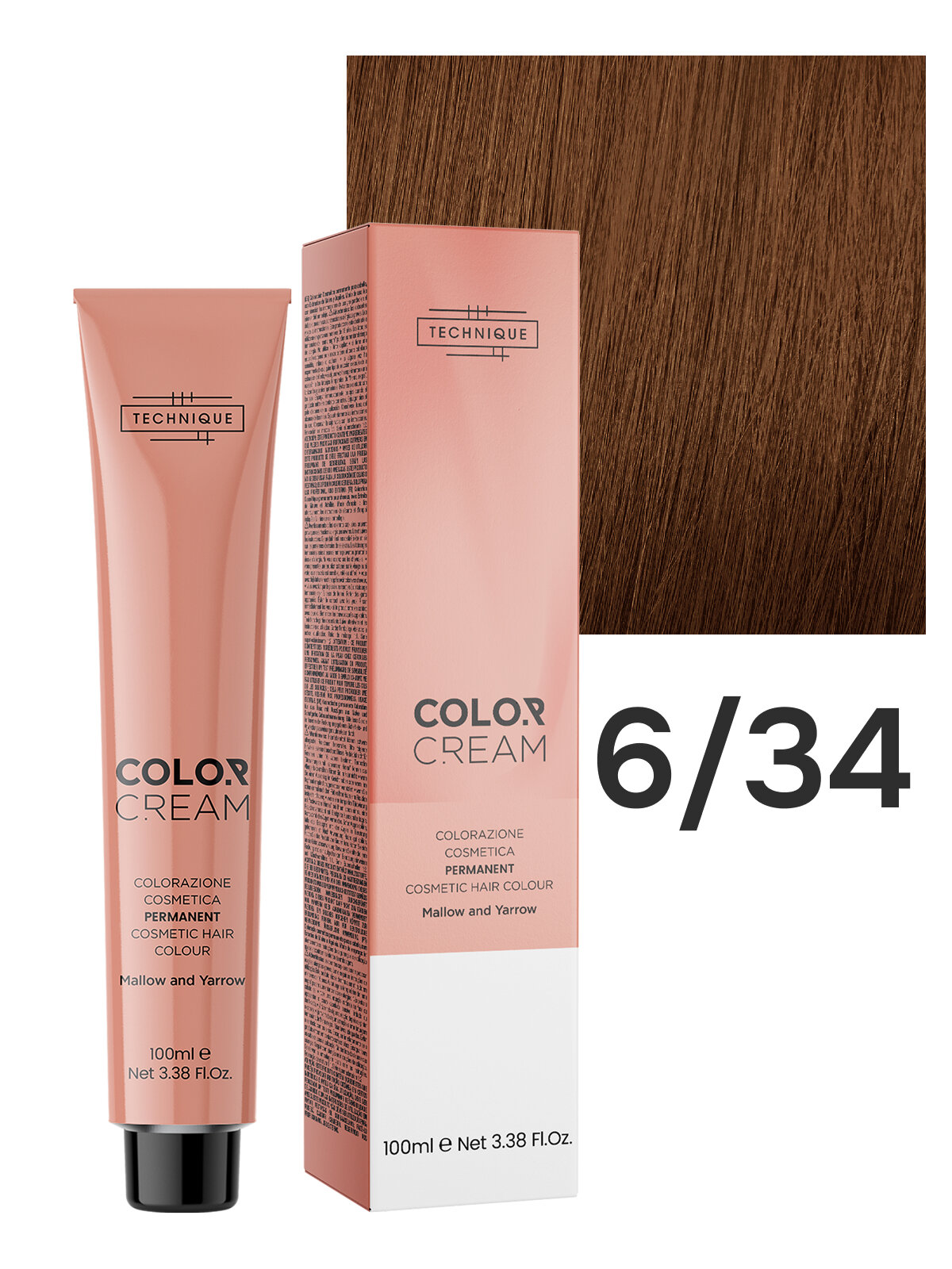 Крем - краска для волос профессиональная Technique Color Cream Permanent Cosmetic Hair Colour 6.34 Темный русый Золотисто-медный, 100 мл
