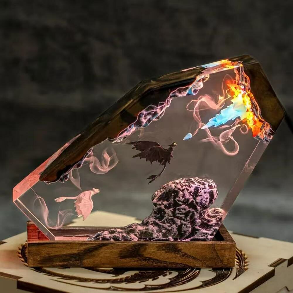 Ночная лампа «Как приручить дракона» с пультом ДУ, дерево+смола, USB, RGB-подсветка