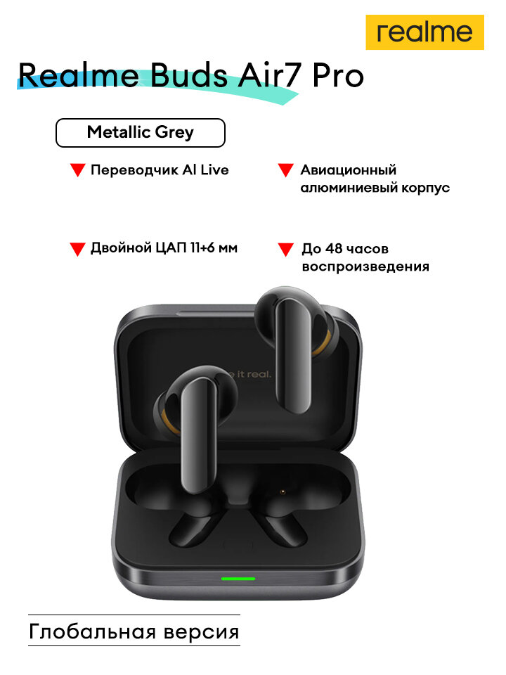 Наушники realme Buds Air7 Pro, с влагозащитой, версия Bluetooth 5.4,