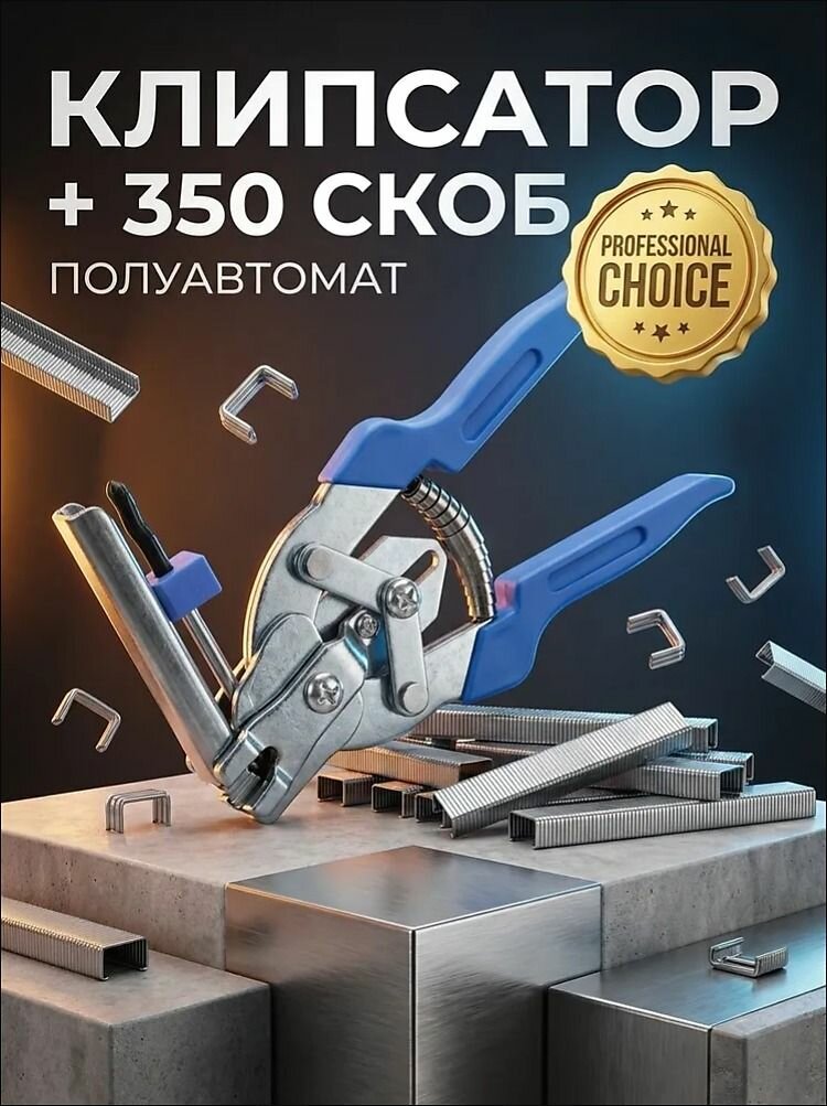 Клипсатор полуавтоматический для клеток, забора, колбасы + скобы 350 шт