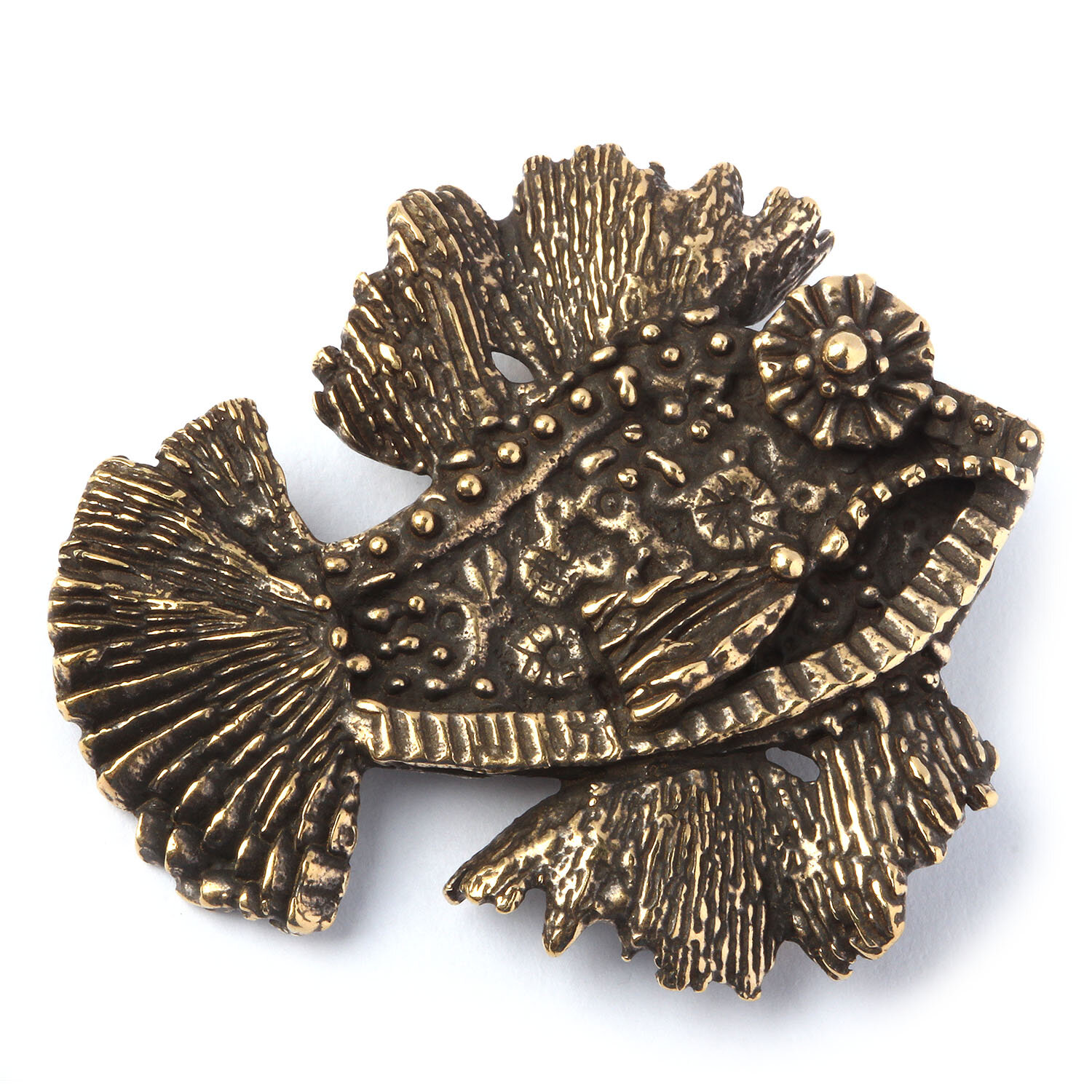 Подвеска, 42х37х7мм, Anna Bronze, рыба Скорпена, базовый материал - латунь, цвет античная латунь (золотистый с чернением), 1 шт.