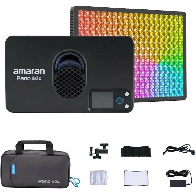 Amaran Pano 60c Kit Led RGBWW видеопанель свет 60 Вт, CCT 2300K-10000K, 12 световых эффектов, управление через приложение, поддержка USB-C PD (угольный)