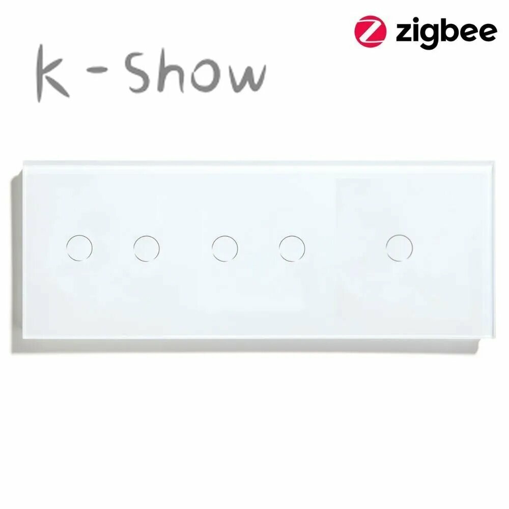 Сенсорный выключатель 5 клавиши, умный Zigbee выключатель, 3 поста (2+2+1) , голосовое управление, панель стекло Белая, 228mmk-show