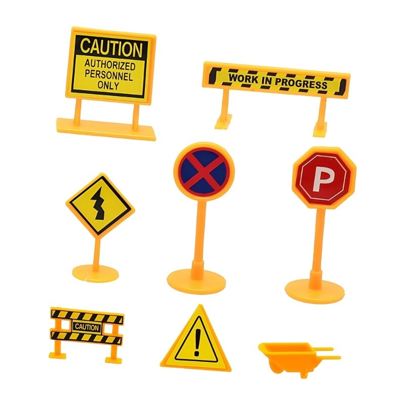 8шт Пластиковые Строительные Дорожные Знаки Для Кукольного Дома, Миниатюрного Городского Здания И Детской Образовательной Ролевой Игры, Игрушечный Реквизит