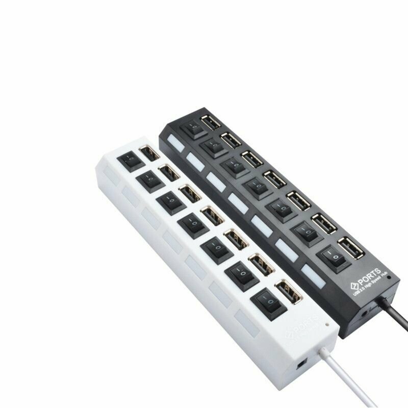 Usb Hub, USB-концентратор USB 2.0 на 7 Порта, HUB разветвитесь с выключателями, USB-ХАБ для периферийных устройств белый