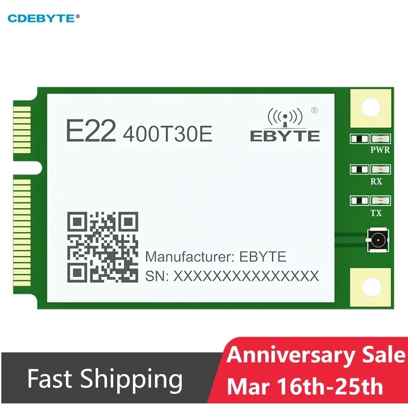 Беспроводной модуль расширенного спектра LoRa 433 МГц CDEBYTE E22-400T30E Стандартный интерфейс MINI PCI-e 30 дБм 10 км UART/RS485/RS232/USB
