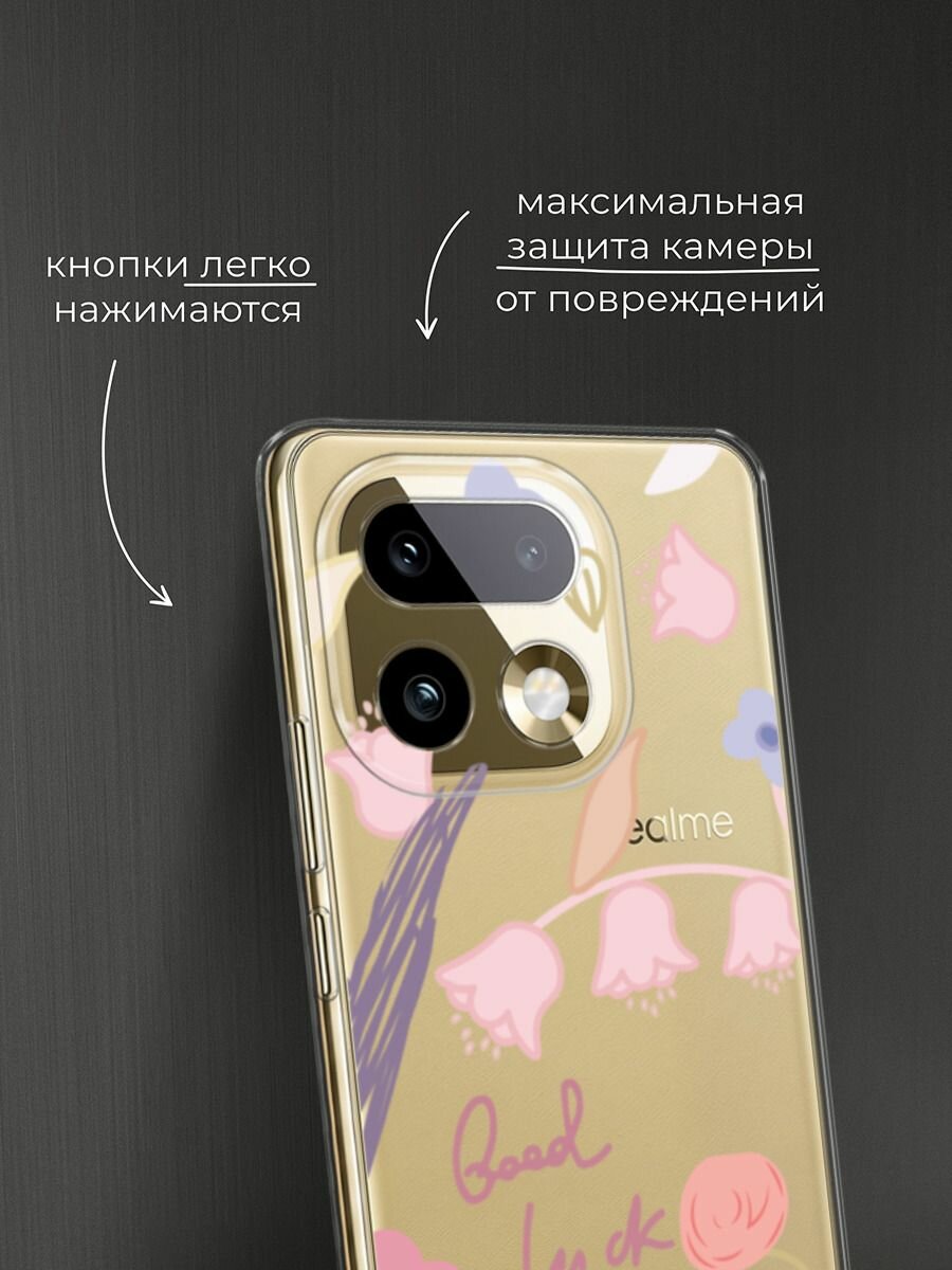 Чехол на Realme 16 Pro+ / Реалме 16 Про+ с принтом Lucky flowers, прозрачный — фото 1