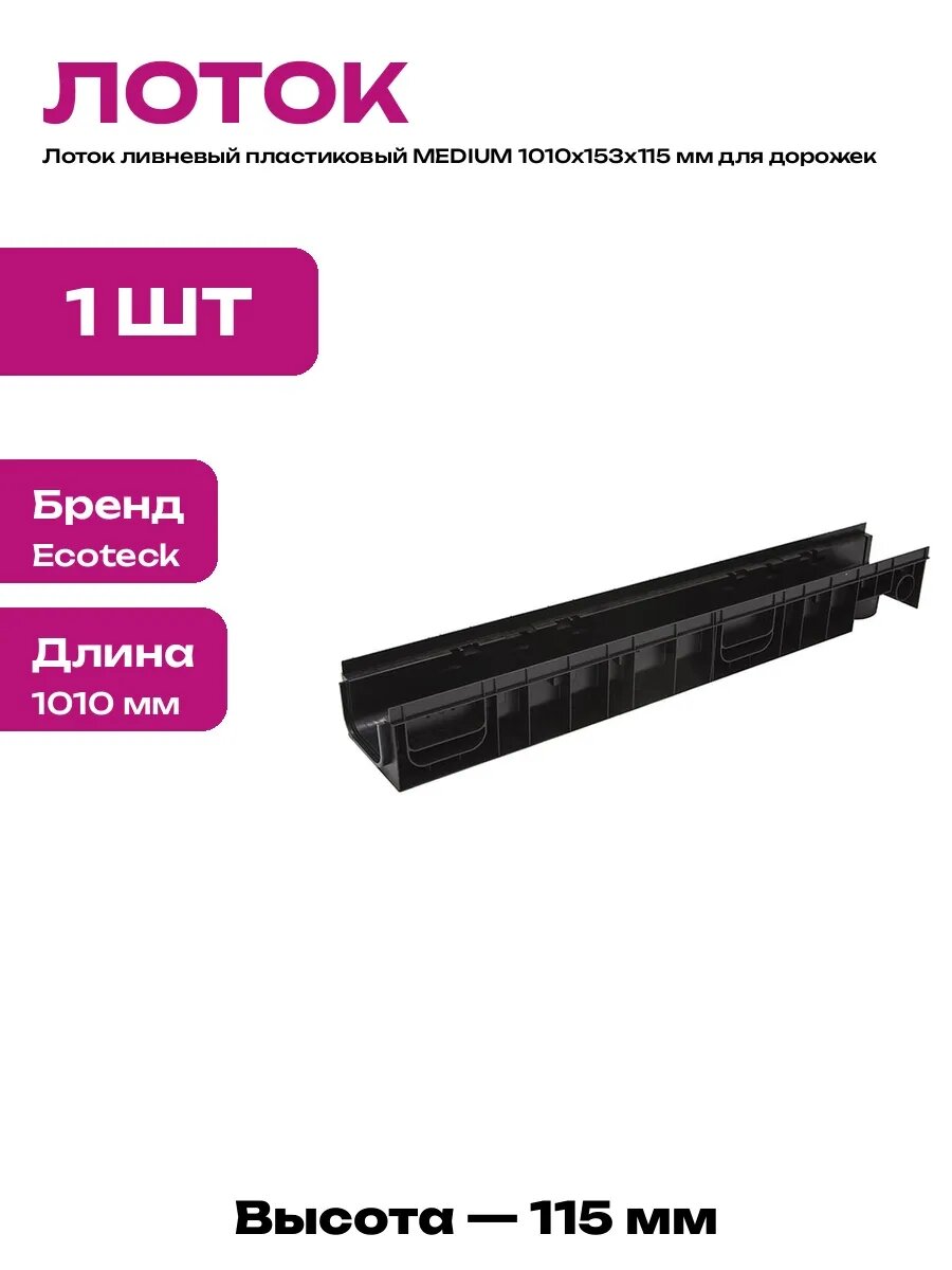 Канал для стока воды MEDIUM пластиковый 1010х153х115 мм без