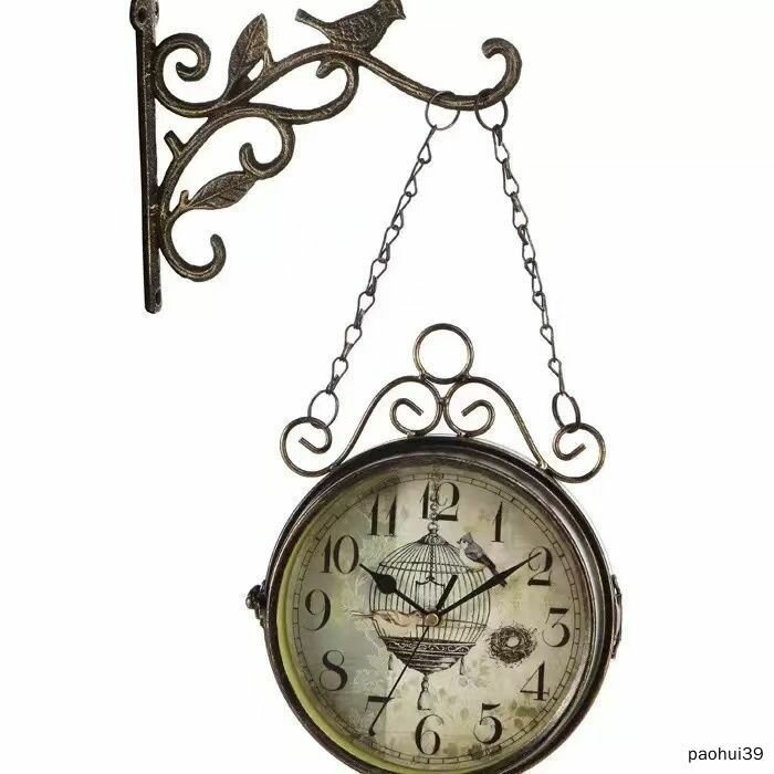 Старинные двухсторонние бесшумные настенные часы из кованого железа, подвесные часы, украшения для дома, спальни, общежития, стены