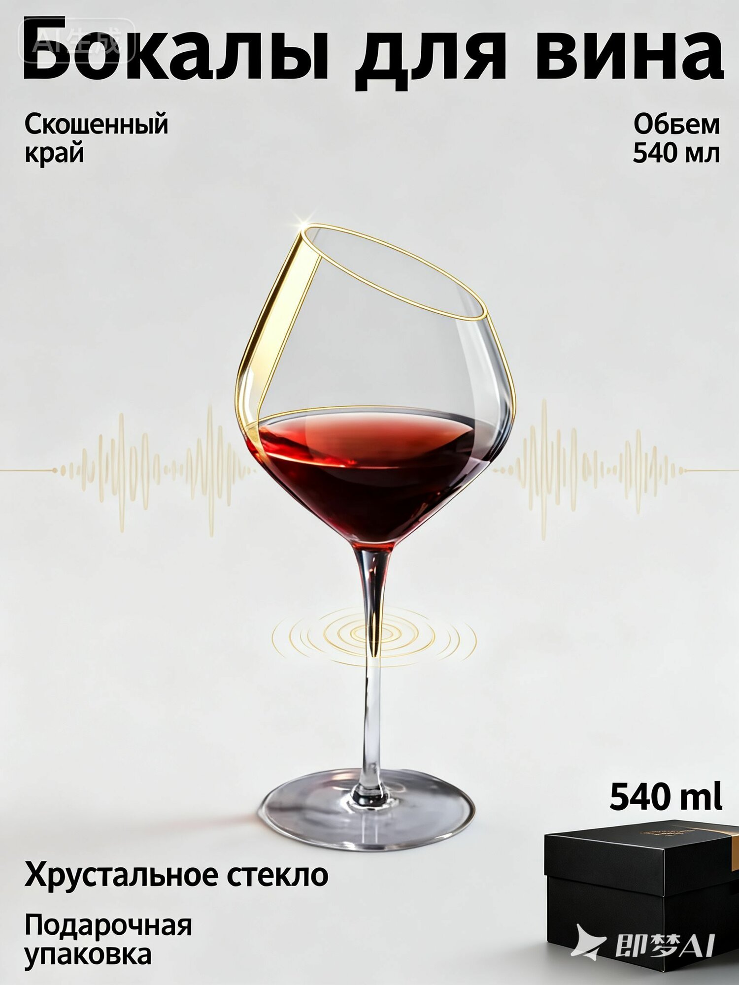 Набор бокалов для вина 2 шт 540 мл, фужеры со скошенным краем, хрустальное стекло, подарок на свадьбу и новоселье, большие бокалы