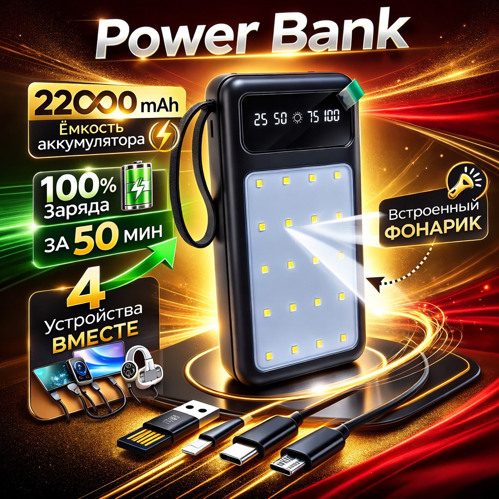 PowerBank Demaco C499 Повербанк 22000mAh с фонарем.