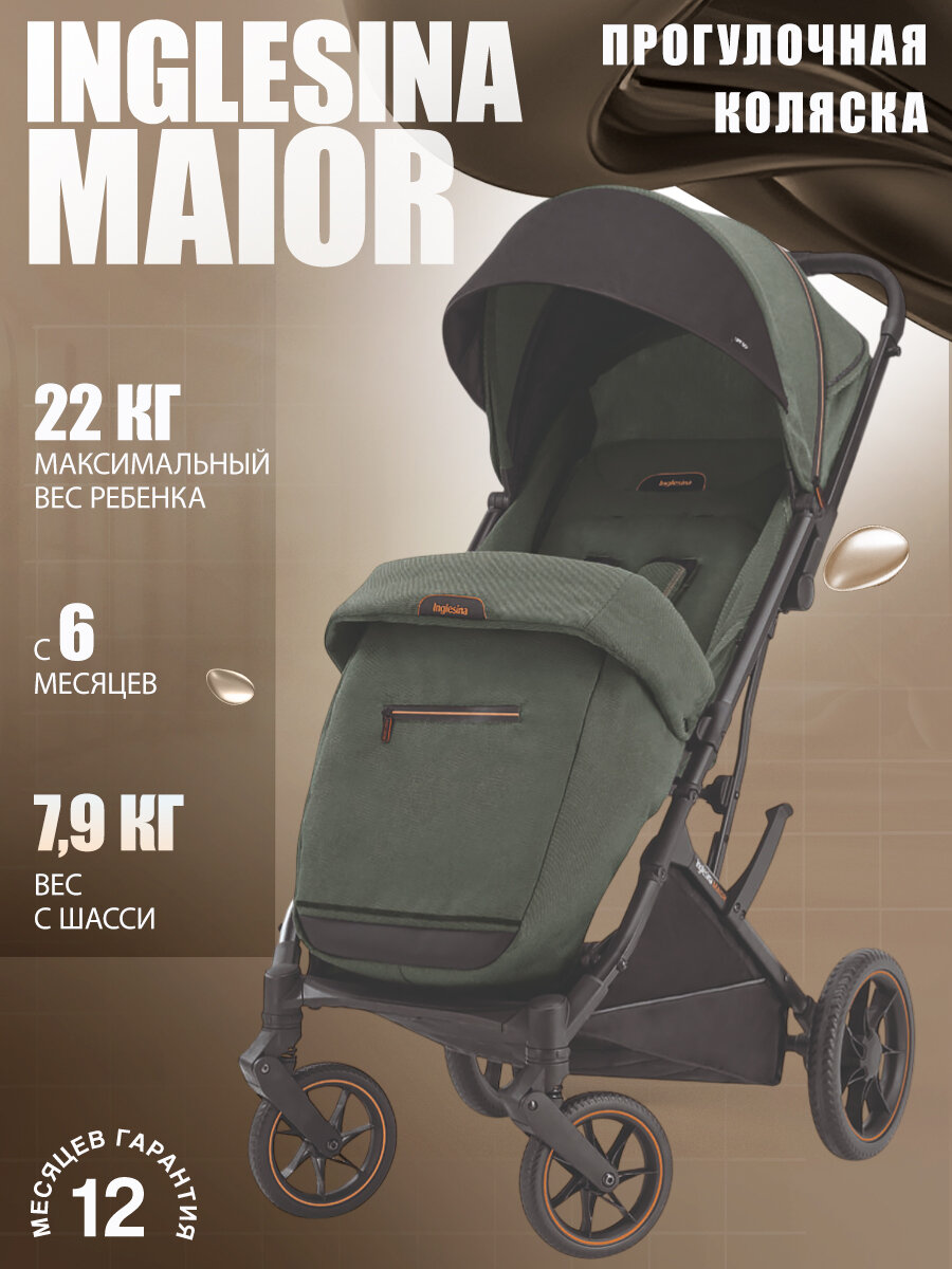 Прогулочная коляска Inglesina Maior, taiga green, цвет шасси: черный