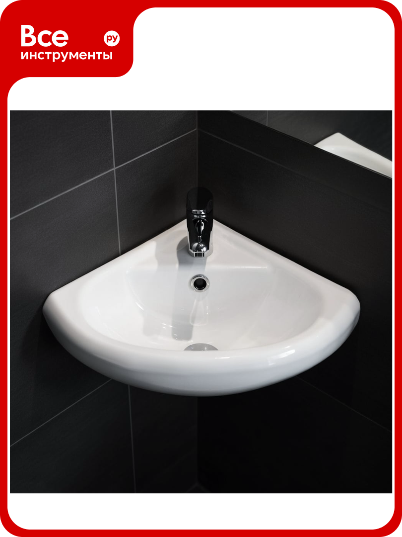 Умывальник Santeri угловой Радиан, подвесной, из санфарфора, белый, глянцевая поверхность, одноотверстный для смесителя