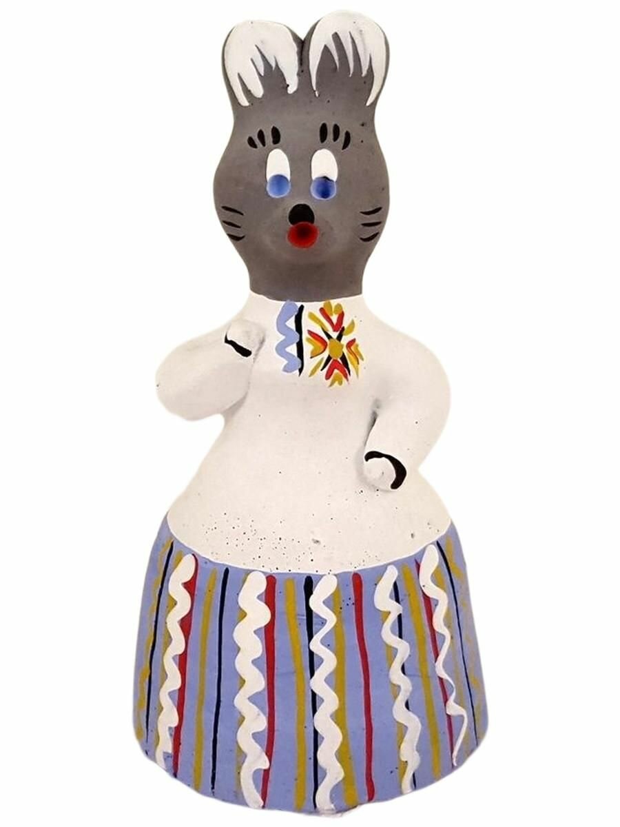 Зайчиха в юбке-1, Каргопольская глиняная игрушка, ручная авторская работа