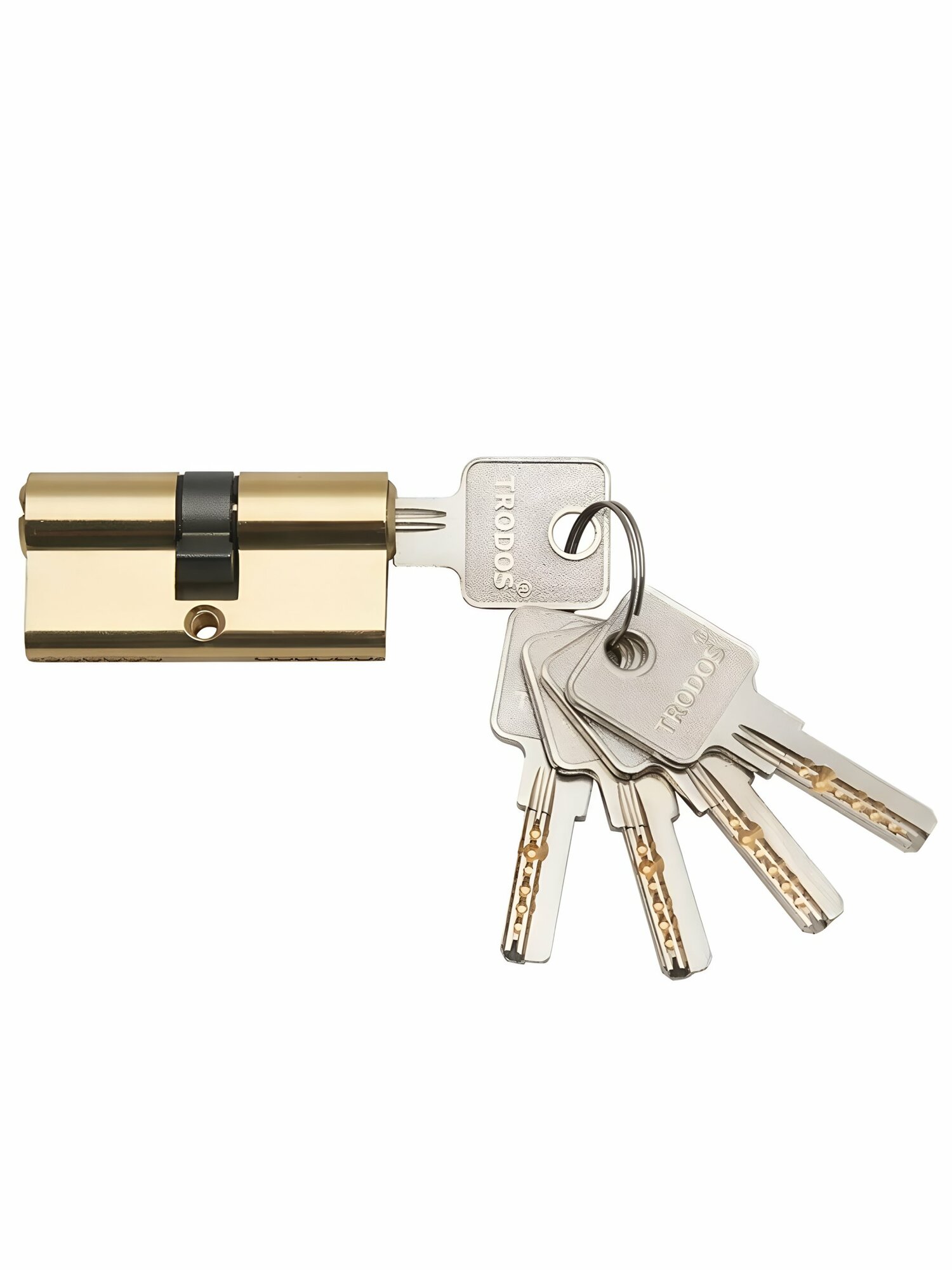 Личинка замка двери Trodos, ЦМП, 209203, 70 мм, золото, блистер, 5 ключей