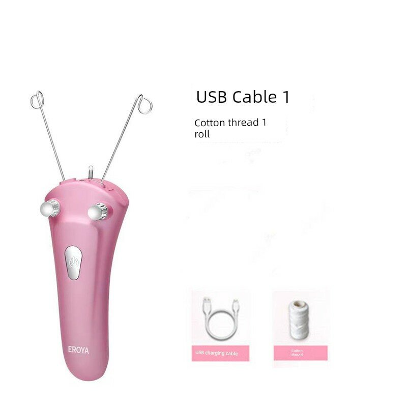 Устройство для депиляции лица с USB-кабелем и хлопковой нитью, элегантно-розовый цвет для удаления волос на лице и теле