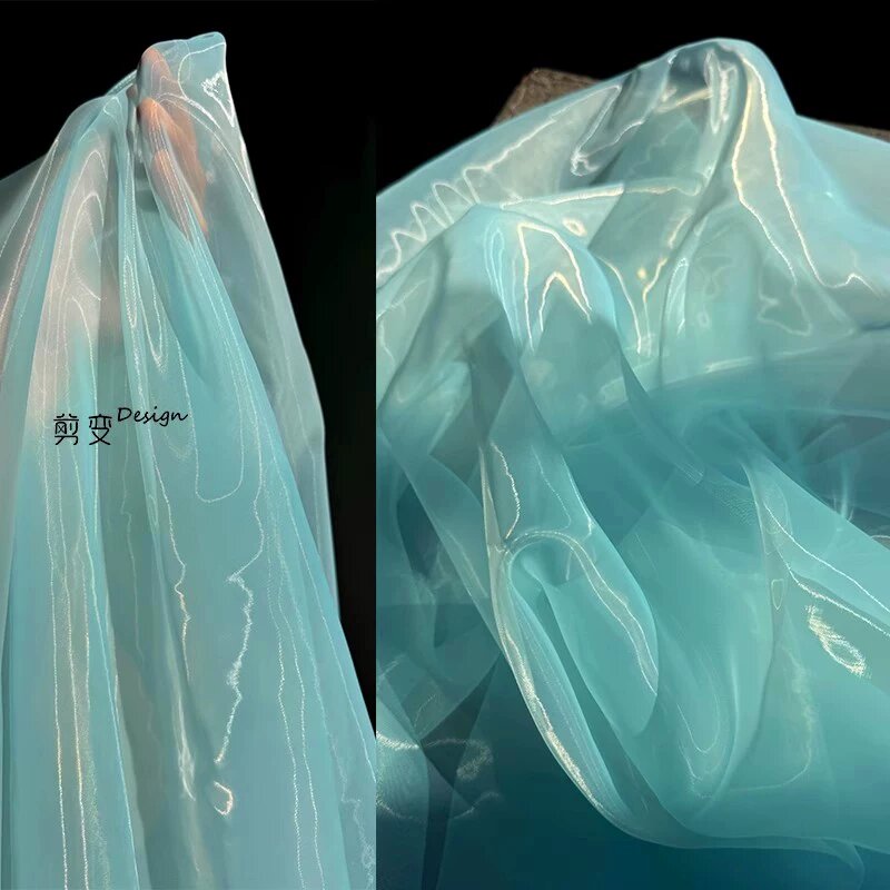 Жидкая прозрачная сетчатая ткань с эффектом водного блеска для топов, юбок, ханьфу, одежды из органзы, дизайнерская