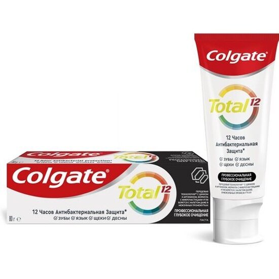 Зубная паста Colgate TOTAL 12 Профессиональная Глубокое Очищение, с микрочастицами угля, 80 г
