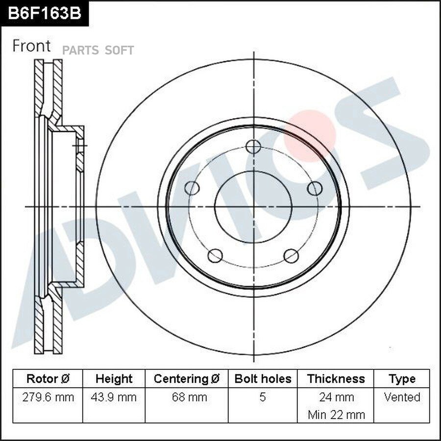 ADVICS B6F163B Диск тормозной пер. ADVICS арт. продавца ADVICSB6F163B