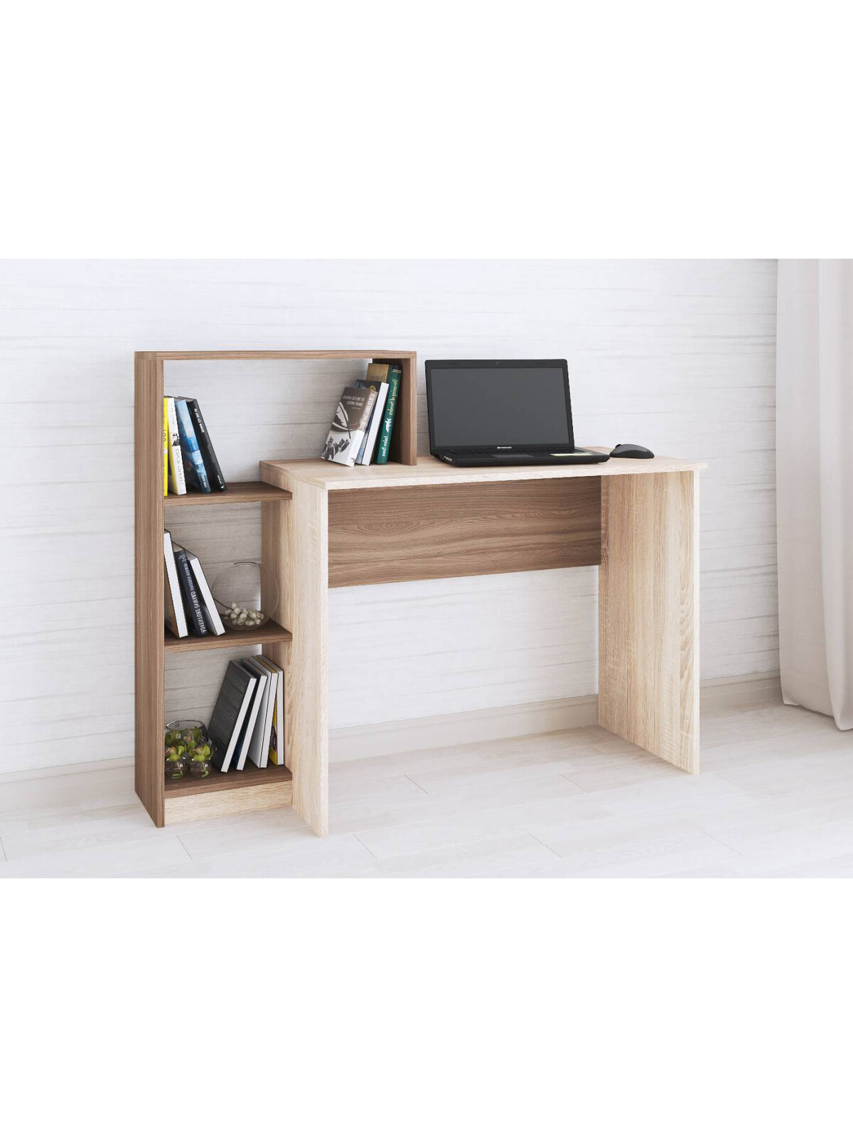 Стол компьютерный "Квартет-2 шимо / сонома" Huge Mebel. Ширина 1250 Высота 1020. Столы компьютерные