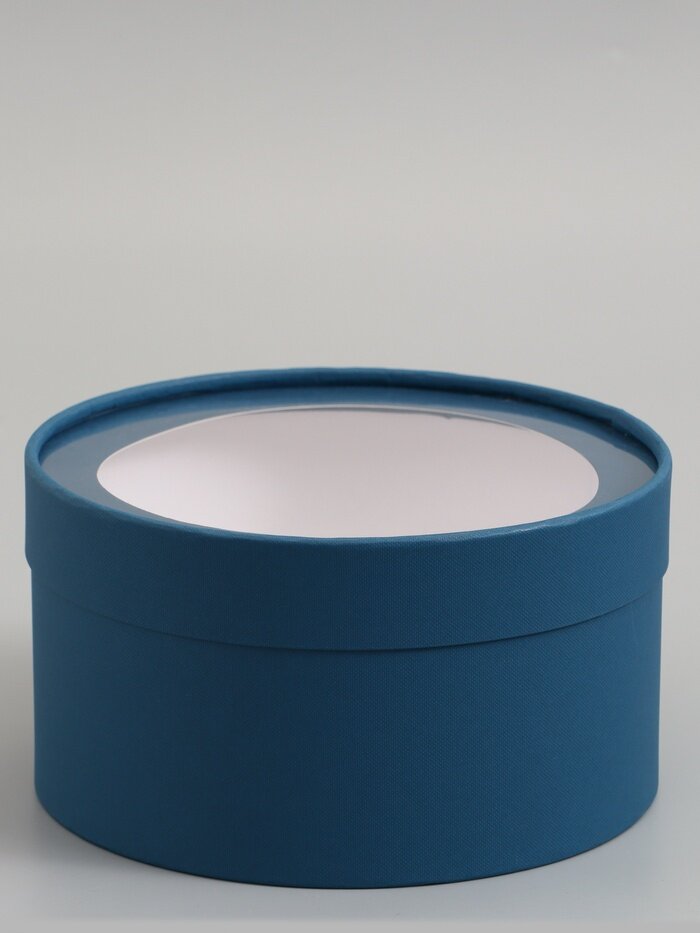 Подарочная коробка круглая, морской, завальцованная с окном, 21×11 см