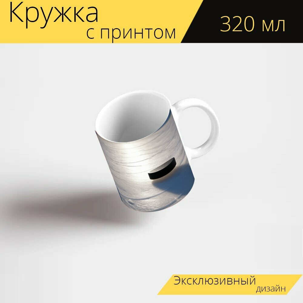 Кружка с рисунком, принтом "Приближение к хоккейной шайбе, контрастный свет и тень, детали на поверхности льда, выражение быстроты движения и фокуса, стиль." 320 мл.
