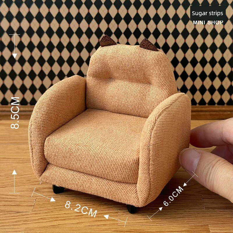 Мини-диван 12 дюймов с каштановыми ушами для кукол OB11, размеры 8.2x6x8.5 см, высота сиденья 3.5 см