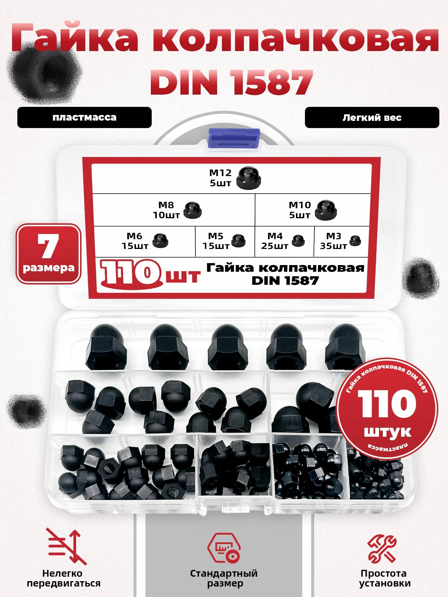 Гайка Колпачковая, DIN1587, 110 шт.