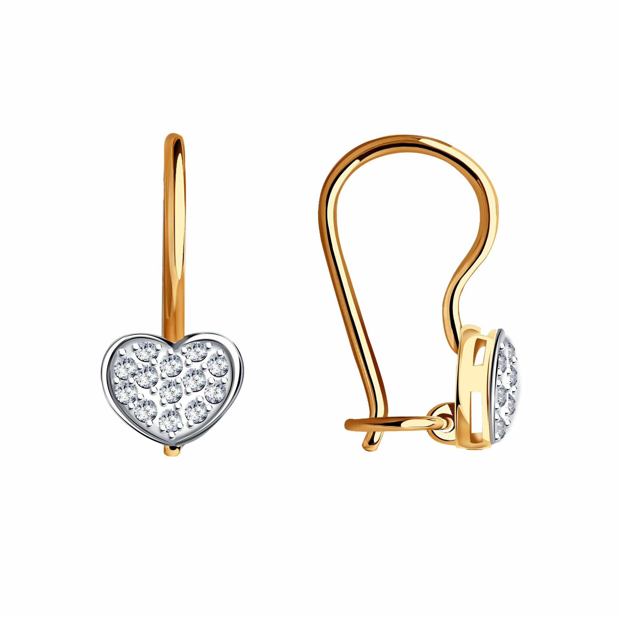 Серьги, красное золото, 585 проба, фианит